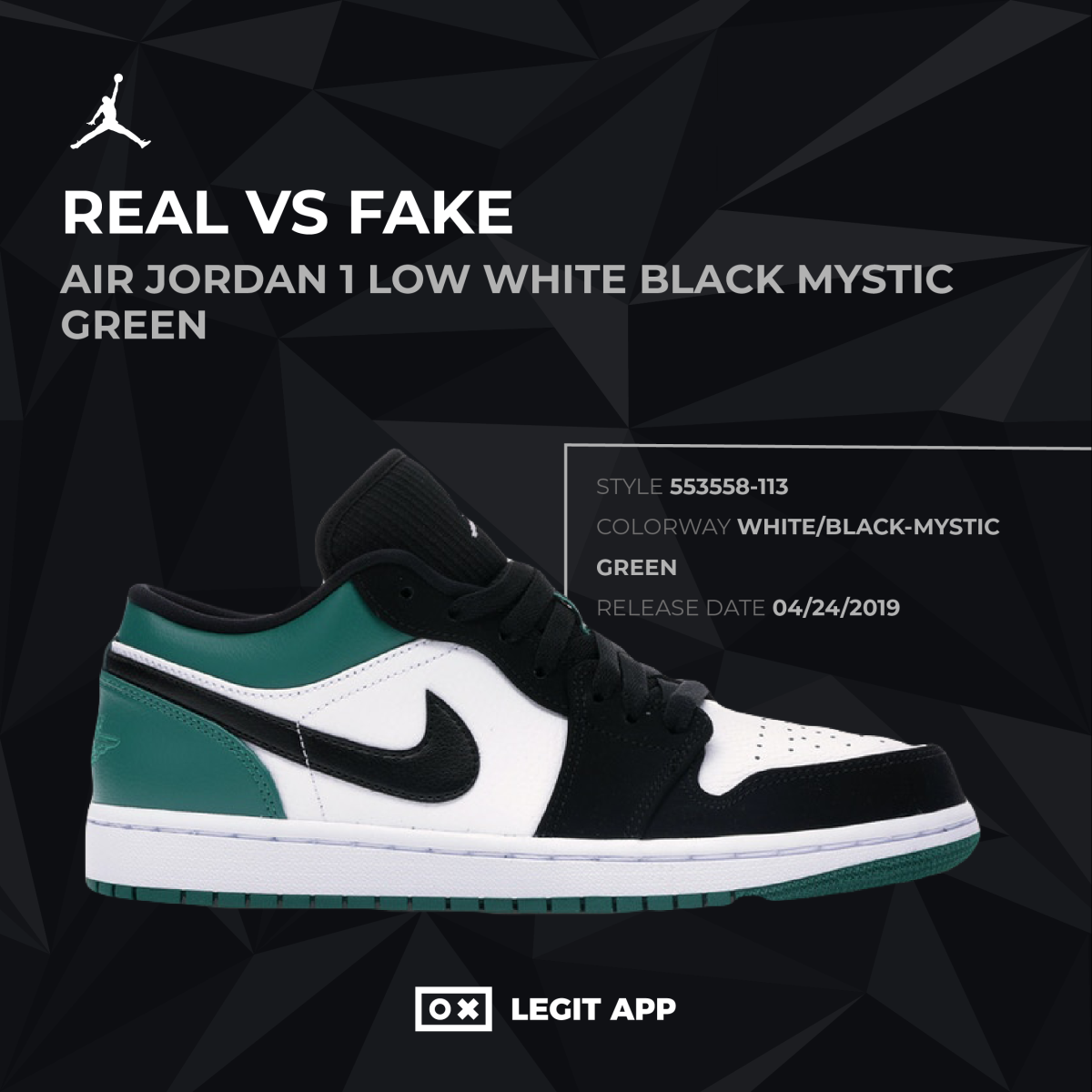 Jordan 1 Low White Black Mystic Green | LegitApp | Your Trusted Partner ...