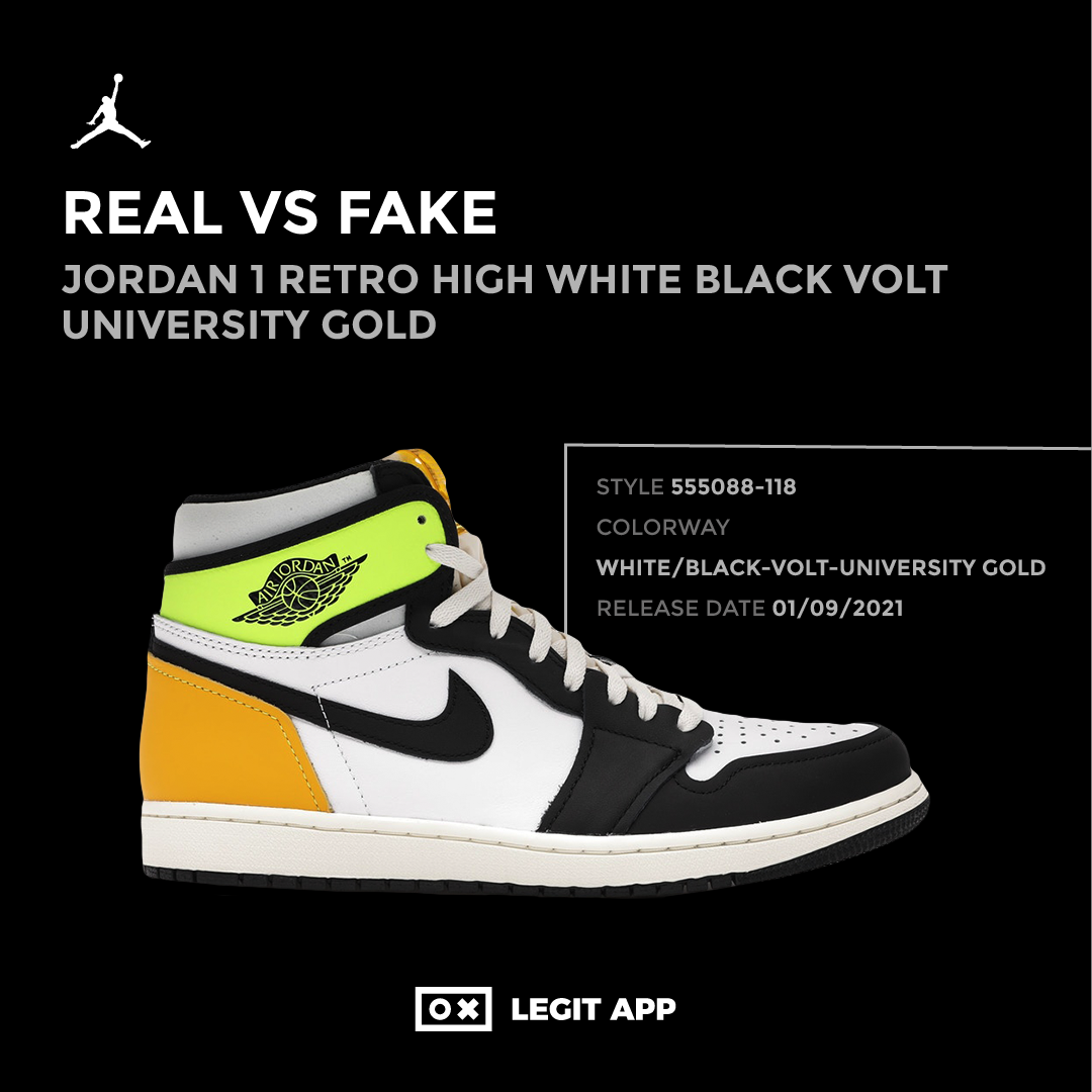 Jordan 1 Retro High White Black Volt University Gold | LegitApp | Your ...